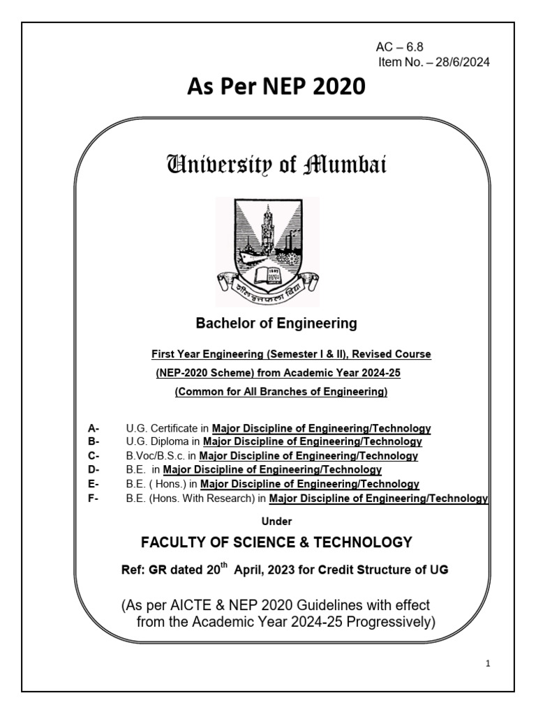 First Year Engineering Syllabus of Degree Engineering Sem I (3) Mu | PDF