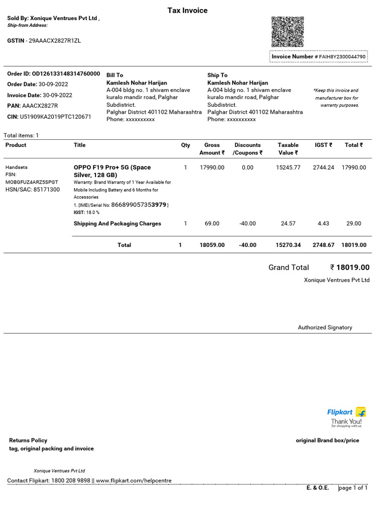 Opp f19 Pro Plus Invoice | PDF