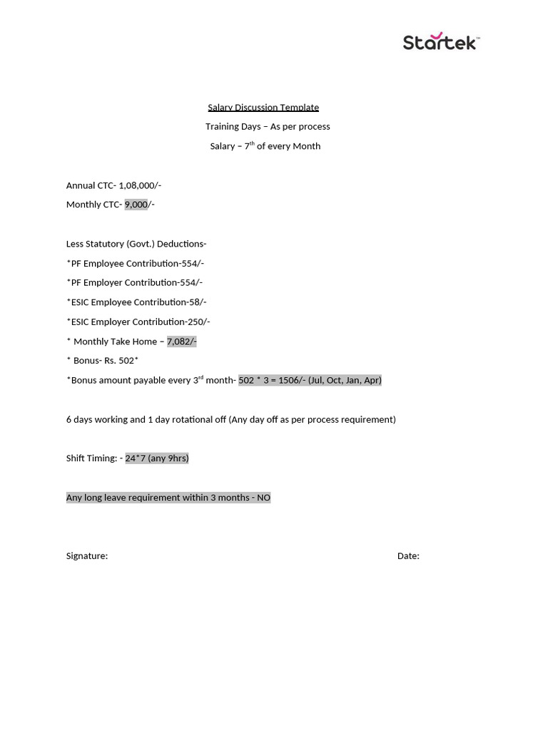 Salary Discussion Template For 9000 | PDF