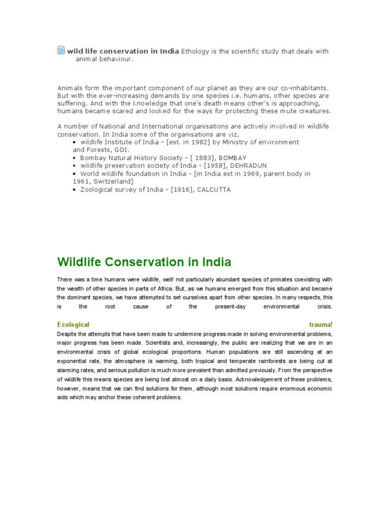 Wildlife Conservation in India: Wild Life Conservation in India ...
