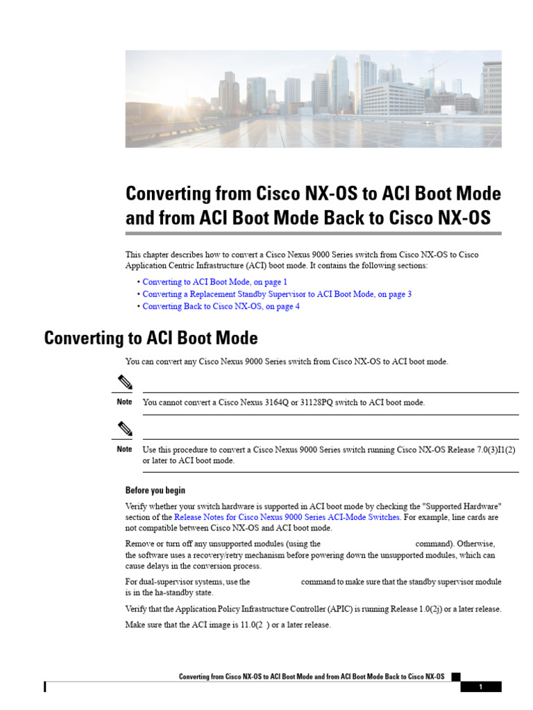 Converting From Cisco NX OS To ACI Boot Mode | PDF Converting From Cisco NX OS To ACI Boot Mode | PDF