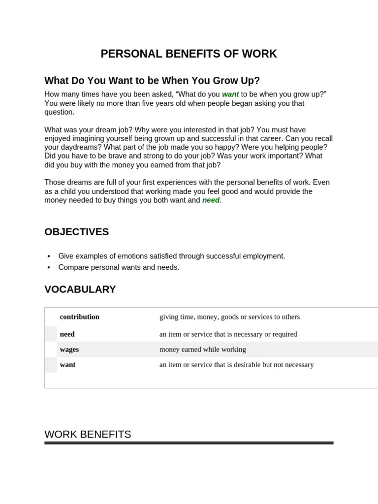 Personal Benefits of Work | PDF | Employment | Minimum Wage
