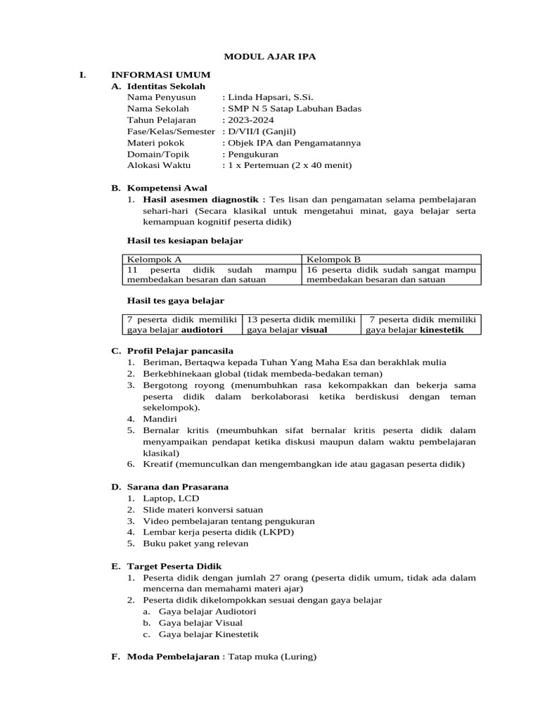 MODUL AJAR IPAS Linda | PDF