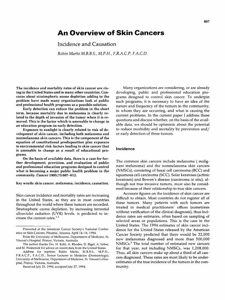 Cancer - 15 January 1995 - Marks - An Overview of Skin Cancers | PDF