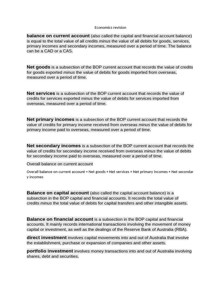 Economics revision The Balance of payments | PDF