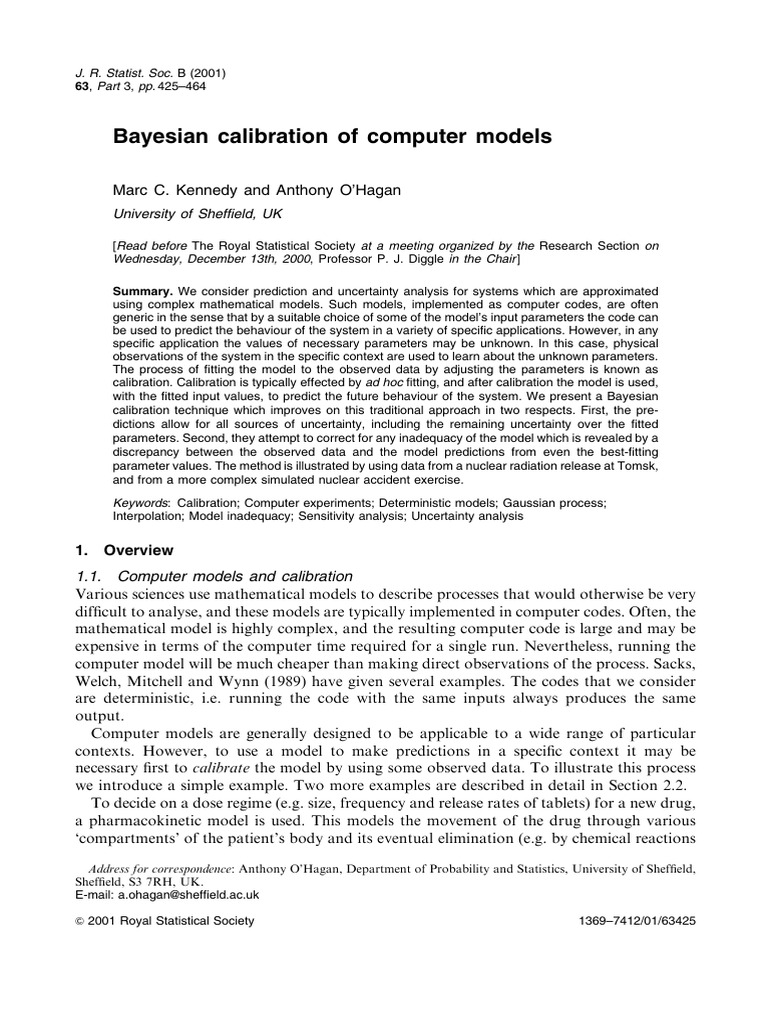 Bayesian Calibration of Computer Models (2001) | PDF