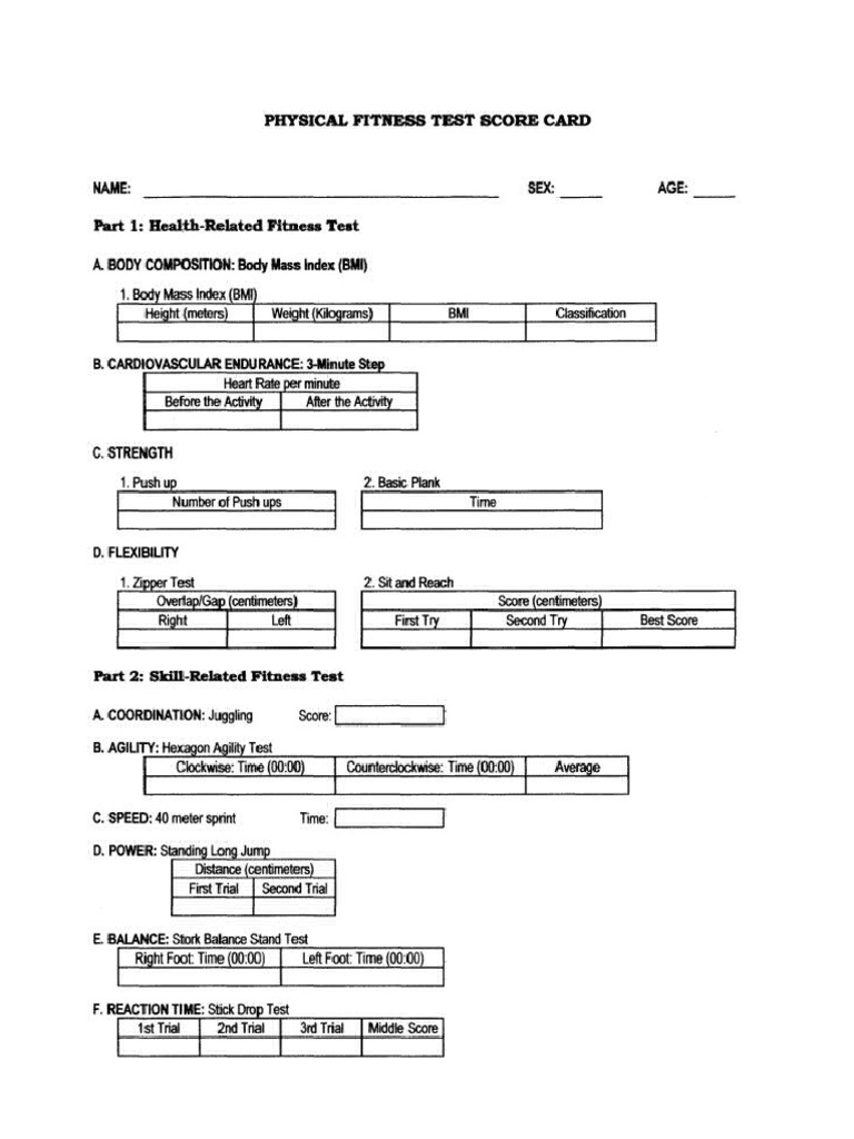 Physical Fitness Test Score Card | PDF
