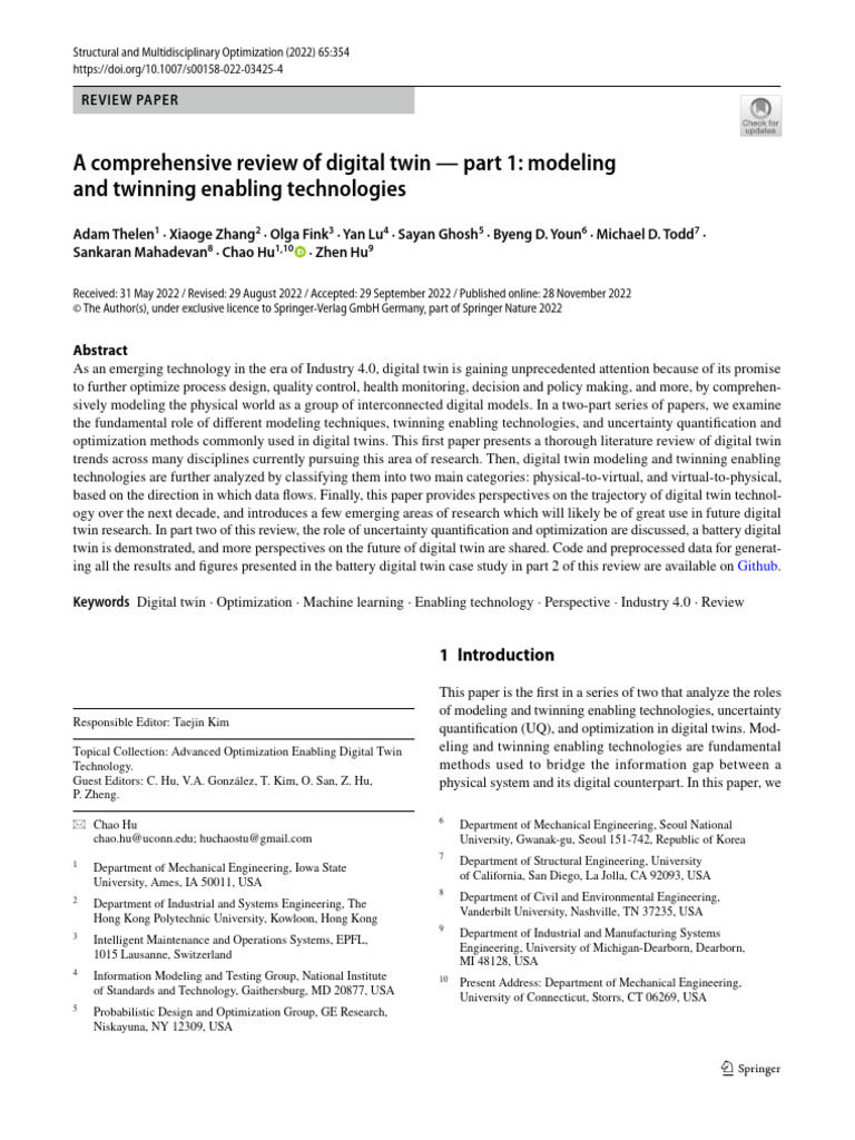 A comprehensive review of digital twin — part 1: modeling and twinning enabling technologies | PDF