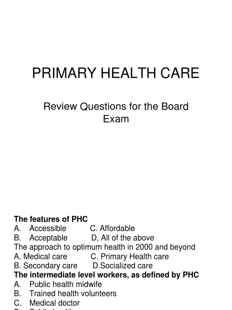 Primary Health Care Exam Review Questions | PDF | Health Professional ...