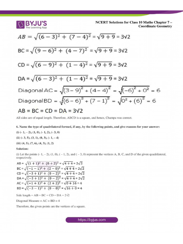 NCERT Solutions For Class 10 Maths Chapter 7 Coordinate Geometry 04 | PDF