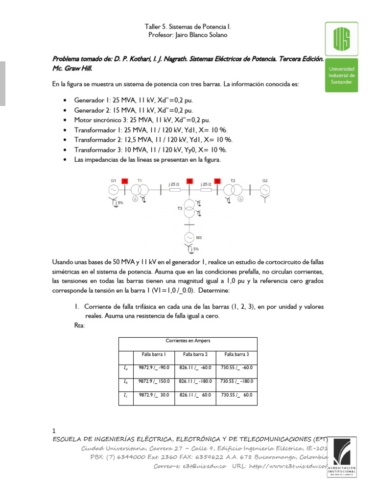 Taller 5 - Fallas Simétricas SEP | PDF | Transformador | Corriente ...