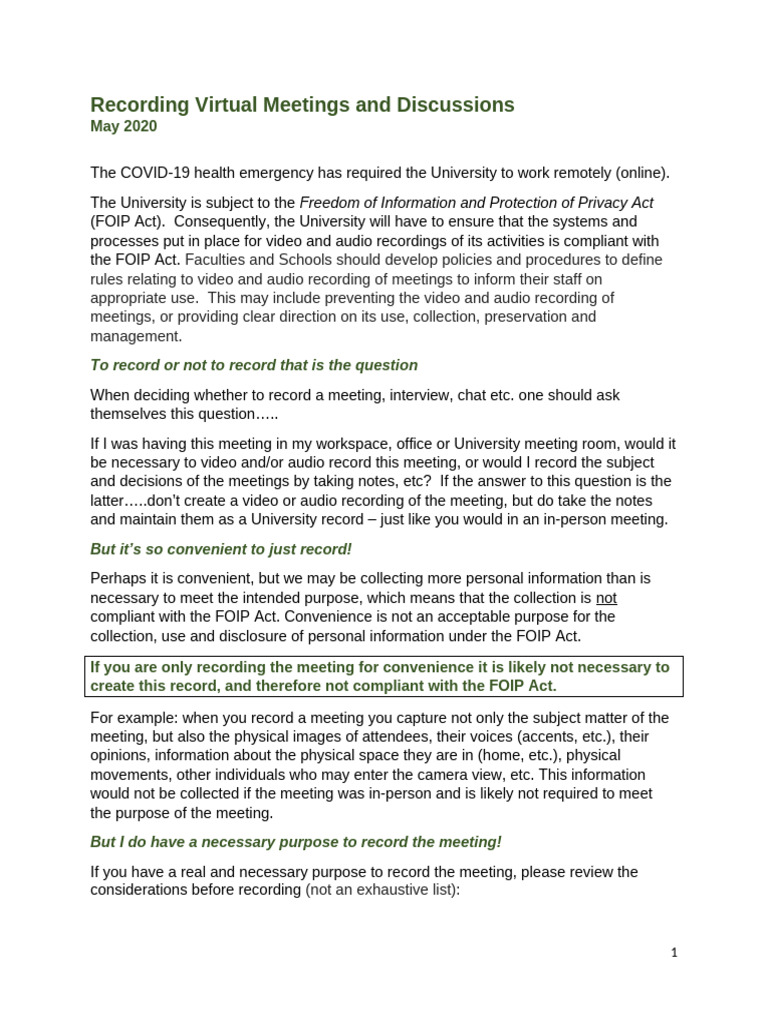 Recording Virtual Meetings and Discussions | PDF