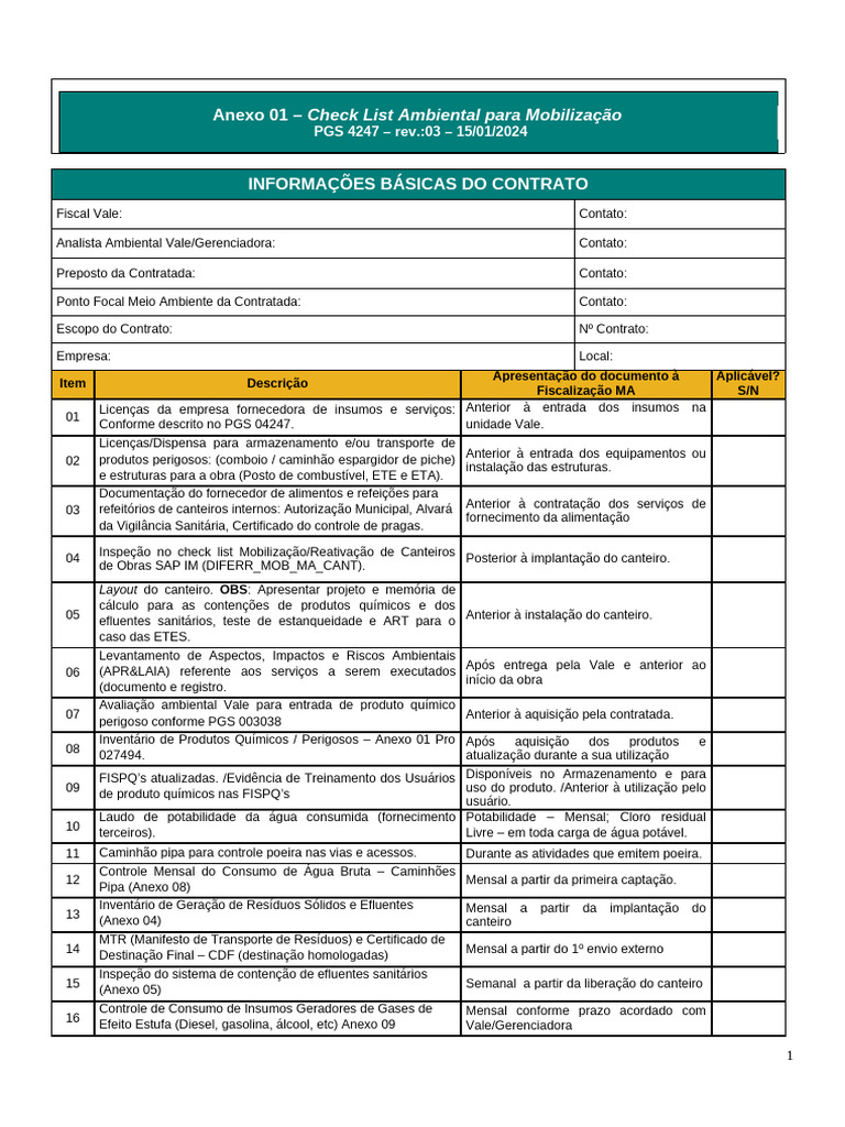 PGS-004247 - 03 - PGS-004247 - 03 - Anexo 01 - Check List Ambiental ... PGS-004247 - 03 - PGS-004247 - 03 - Anexo 01 - Check List Ambiental ...