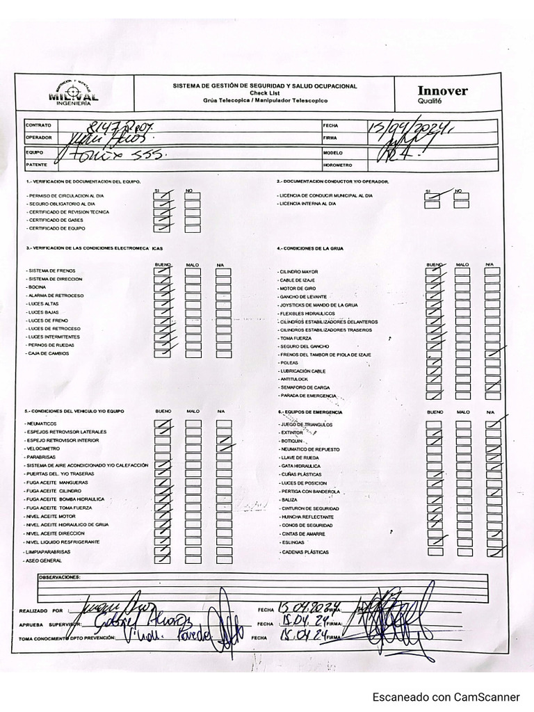 Check List Grúa Telescopica | PDF