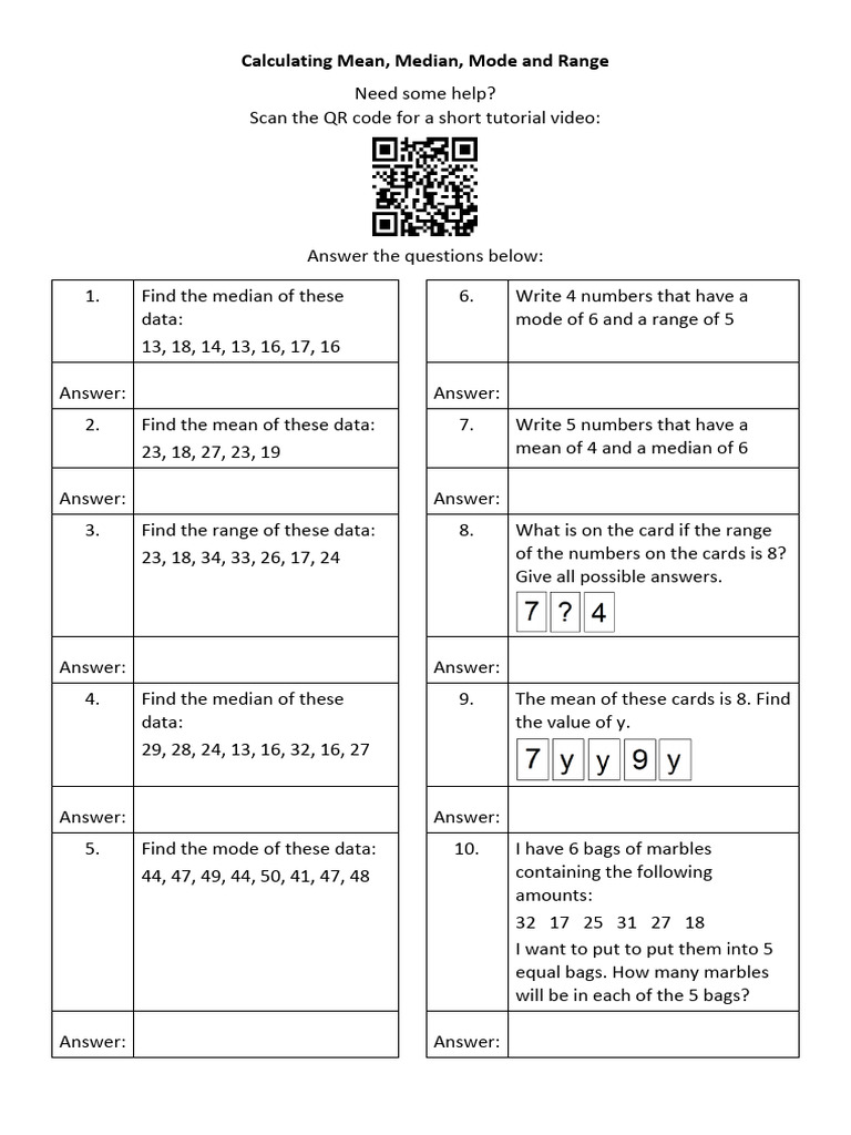 4 Calculating Mean Median Mode and Range - Questions | PDF