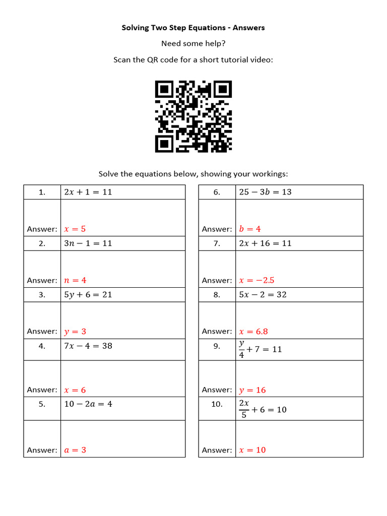 4 Solving Two Step Equations Answers | PDF