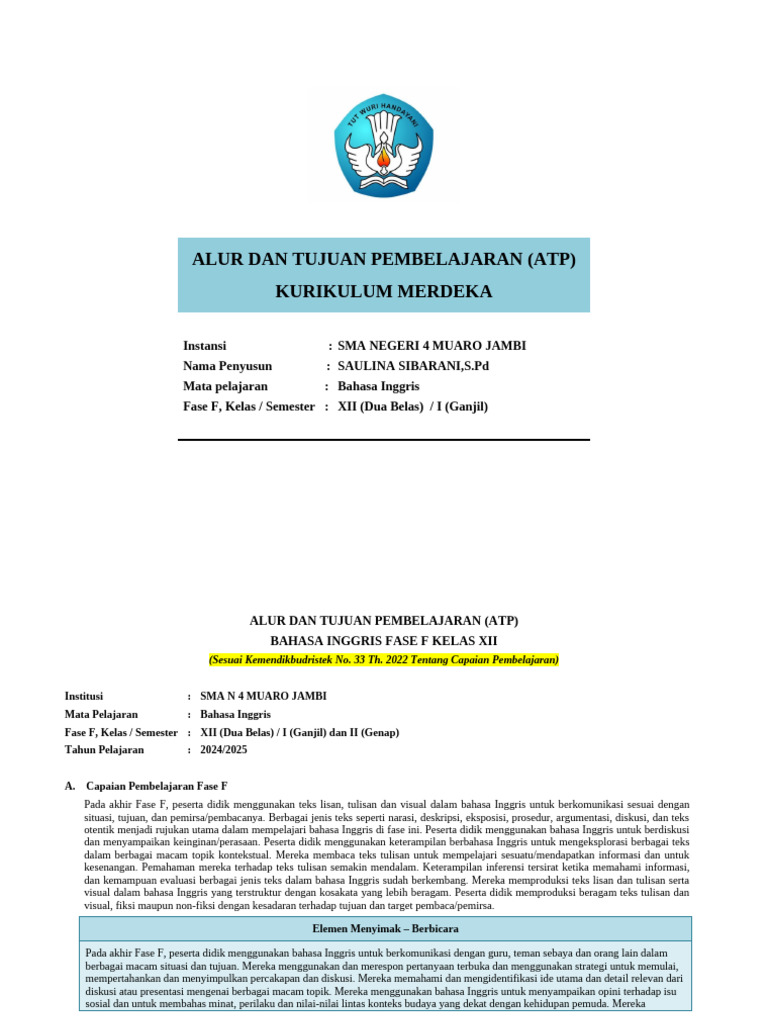 ATP Fase F - Bahasa Inggris | PDF