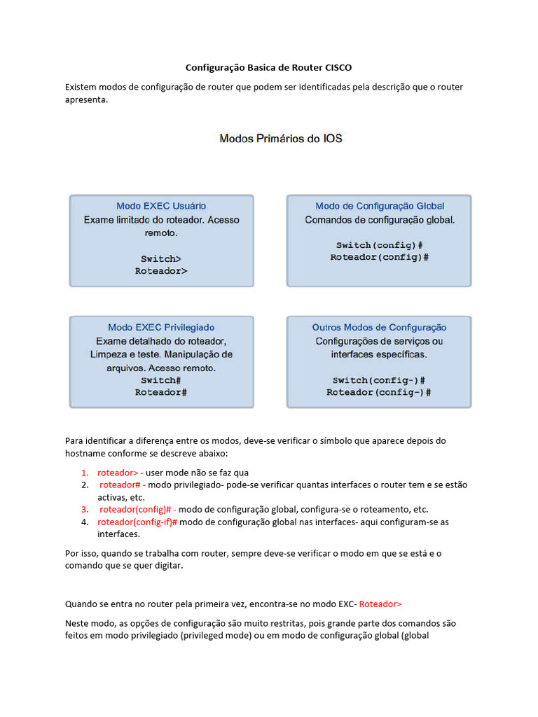 Configuração Basica de Router CISCO | PDF