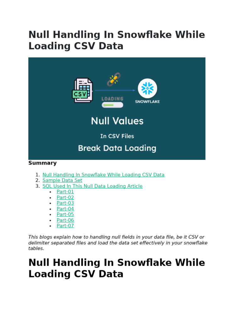 Null Handling in Snowflake While Loading CSV Data | PDF Null Handling in Snowflake While Loading CSV Data | PDF