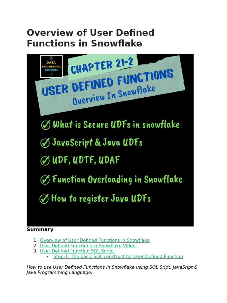 Overview of User Defined Functions in Snowflake | PDF