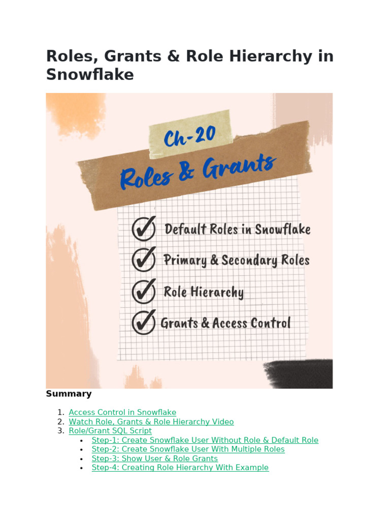 Roles, Grants & Role Hierarchy in Snowflake | PDF