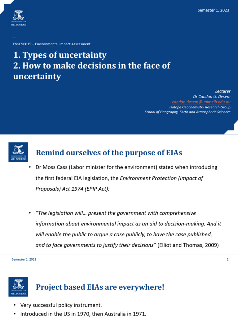 Lectures Week 9 - EIA & Melb Metro Example | PDF
