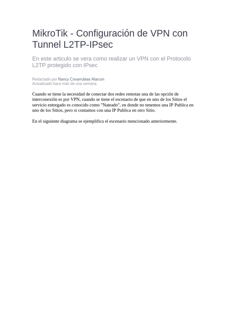 MikroTik - Configuración de VPN Con Tunnel L2TP-IPsec | PDF | Red privada virtual | Enrutador ...