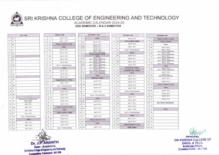 Timetable Academics 2024-2025 | PDF
