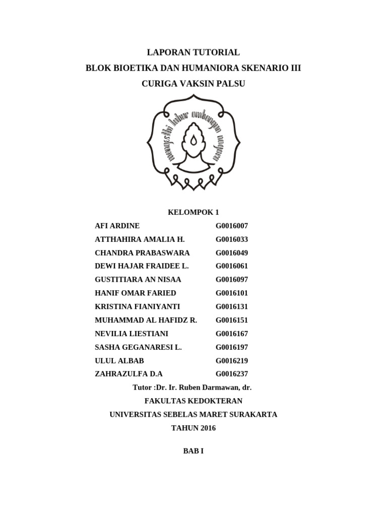 Laporan Tutorial Blok Bioetika Dan Humaniora Skenario Iii Curiga Vaksin Palsu | PDF