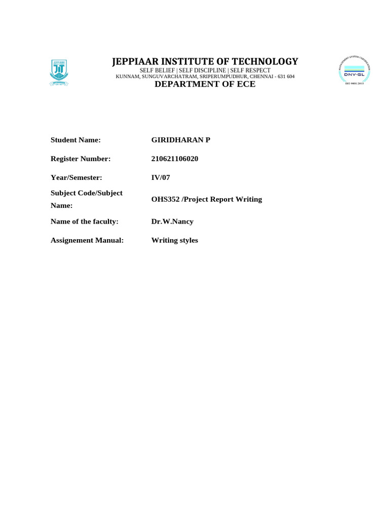 Project - Report - Writing Assignment | PDF