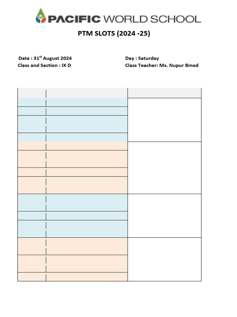 Class IX D PTM Schedule | PDF