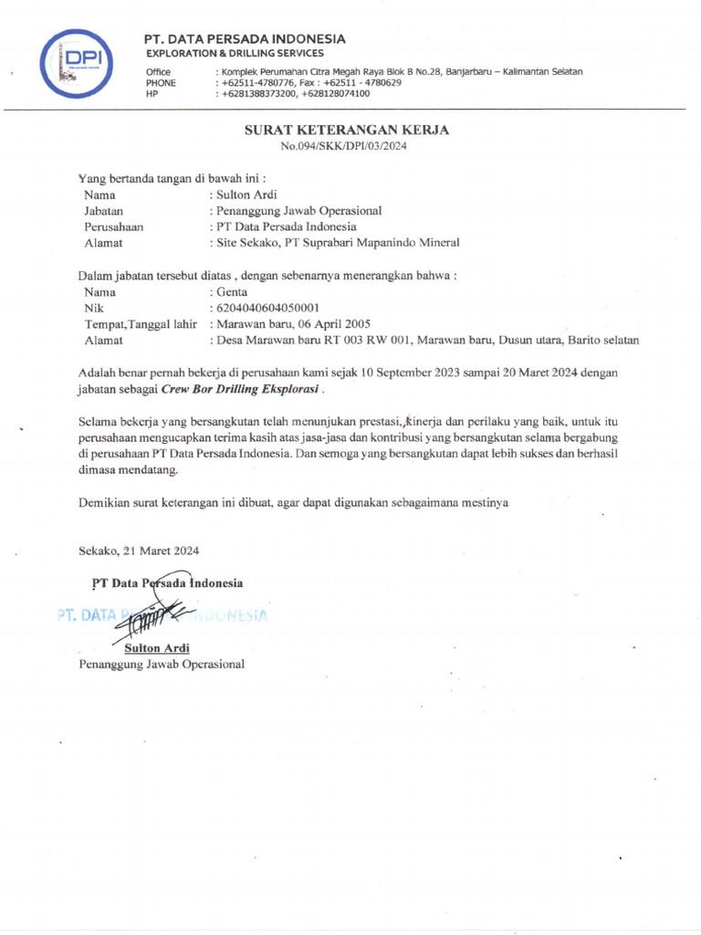 Surat Paklaring Genta | PDF