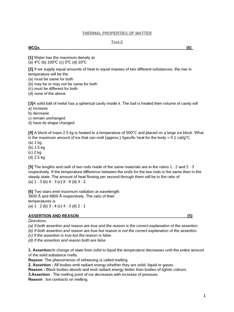 Xi Thermal Properties of Matter | PDF