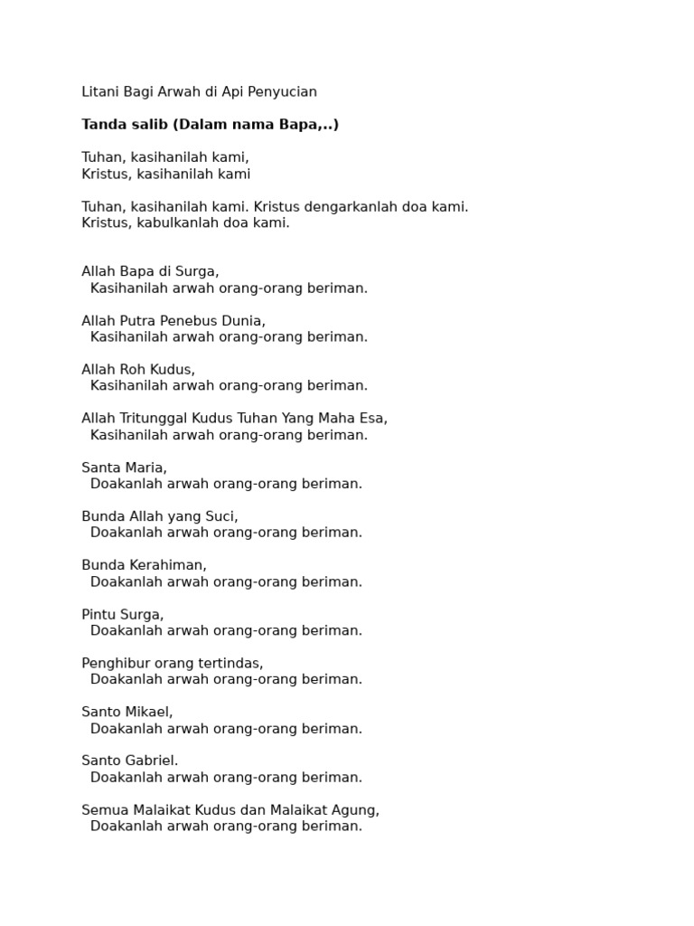 Litani Bagi Arwah Di Api Penyucian | PDF