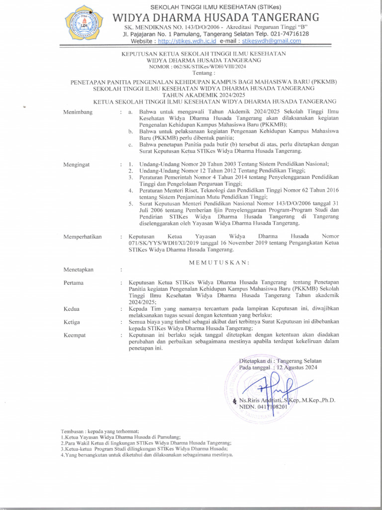 SK Panitia PKKMB Tahun 2024 | PDF