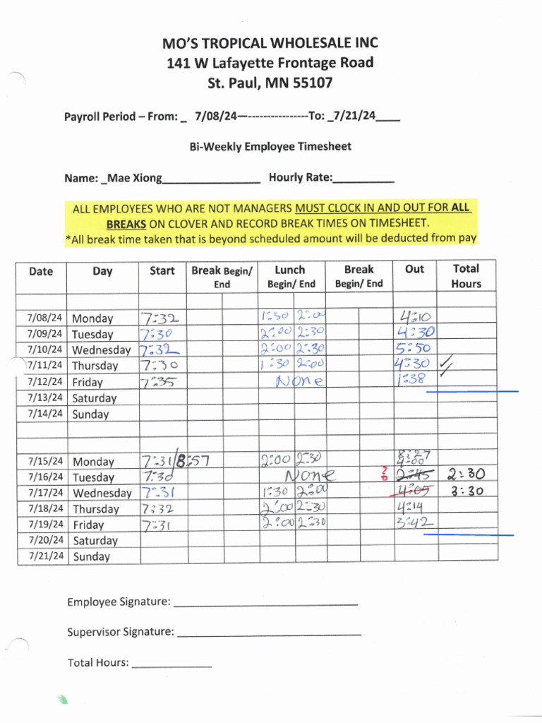 Timesheets 20240708 - 20240721 | PDF