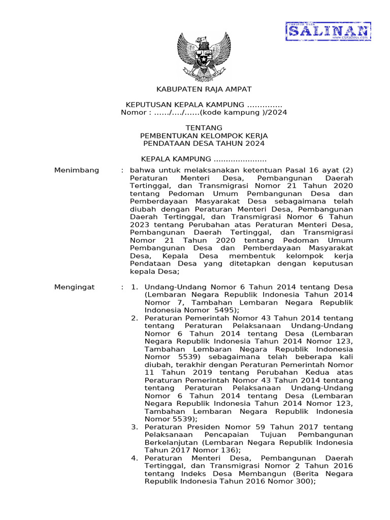 2024 - SK Pendataan Desa | PDF