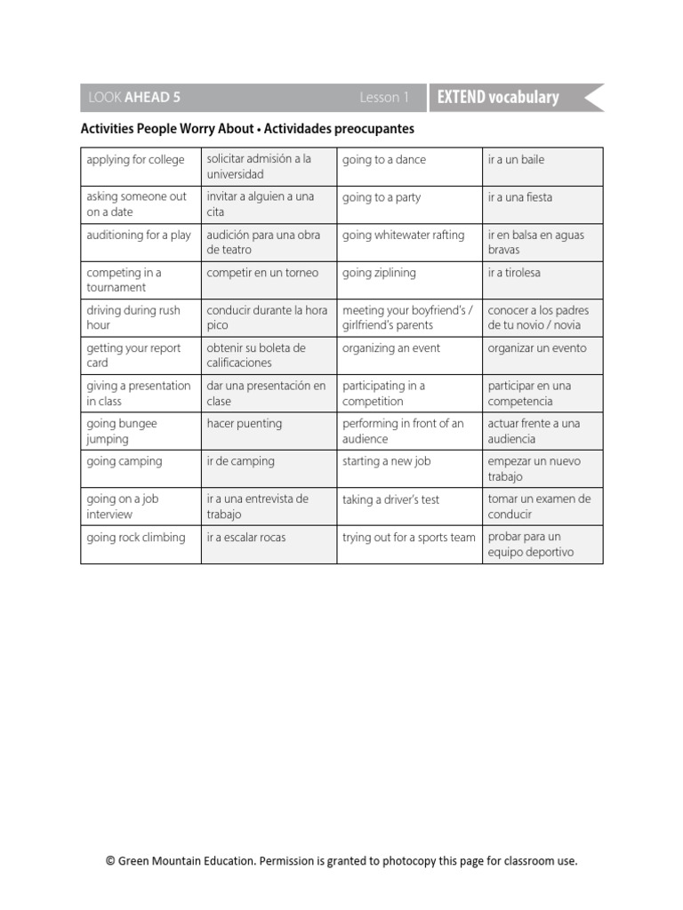 EXTEND Vocabulary: Ahead 5 | PDF