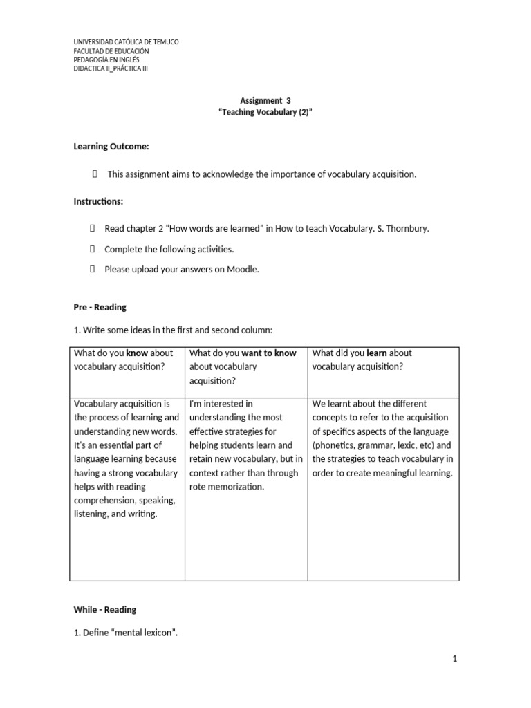 Assignment 3 - Vocabulary - Karla & Maura | PDF