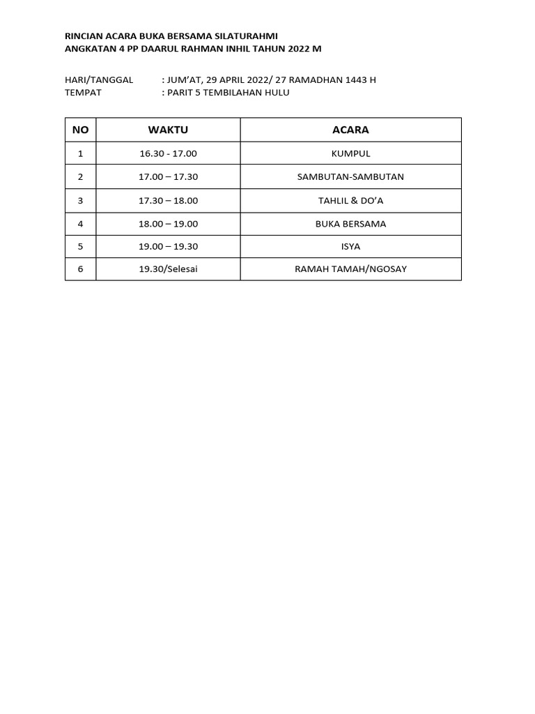 Rundown Acara Bukber-1 | PDF