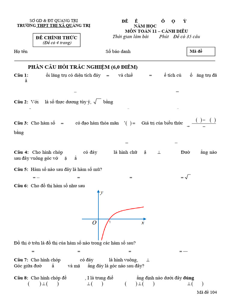 De Cuoi Hoc Ky 2 Toan 11 Nam 2023 2024 Truong THPT Thi Xa Quang Tri | PDF