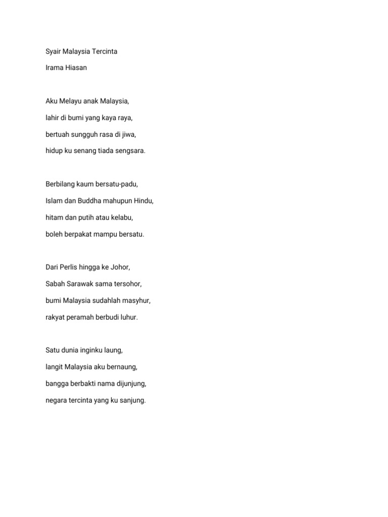 Syair Malaysia Tercinta | PDF