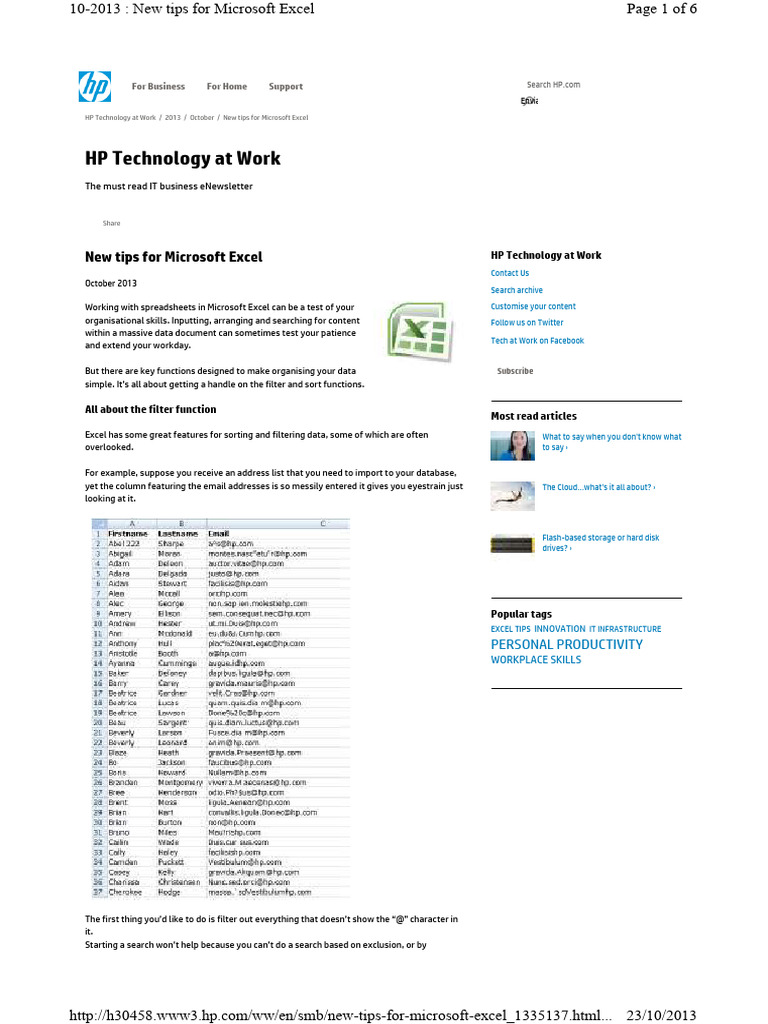 HP Excel Tricks | PDF