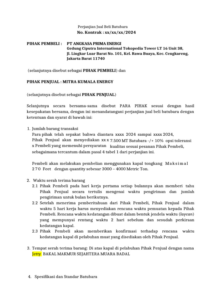 Draft Kontrak Ape 2024 Mke-1 | PDF