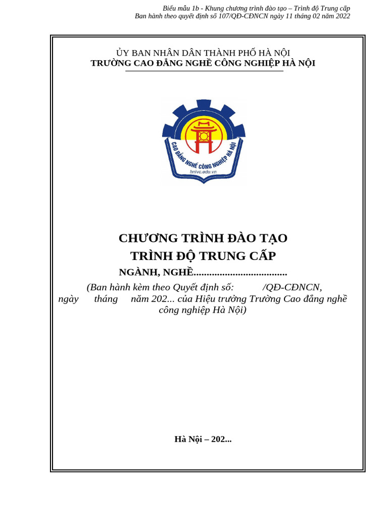 Bieu Mau 1b Khung CT Trung Cap | PDF