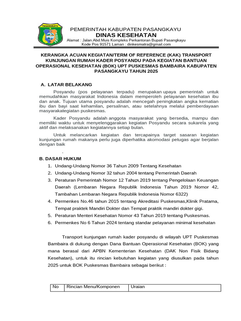 MNG 05. TOR TRANSPORT KUNJUNGAN RUMAH KADER POSYANDU | PDF