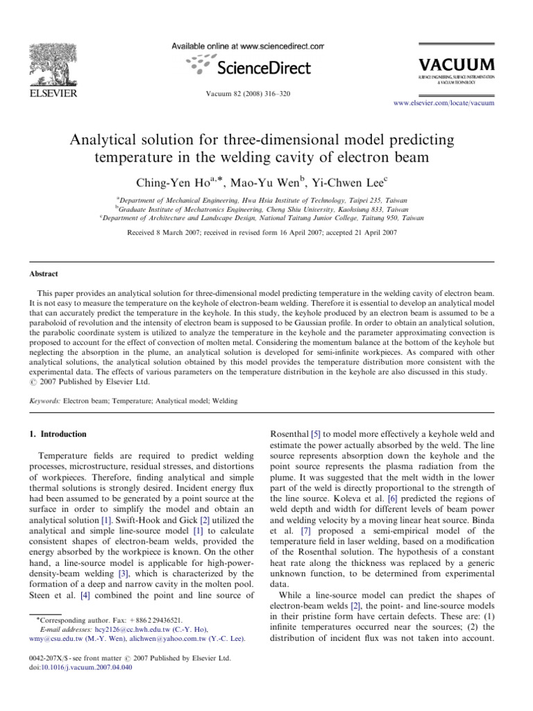 Analytical Solution For Three-Dimensional Model Predicting Temperature in The Welding Cavity of ...