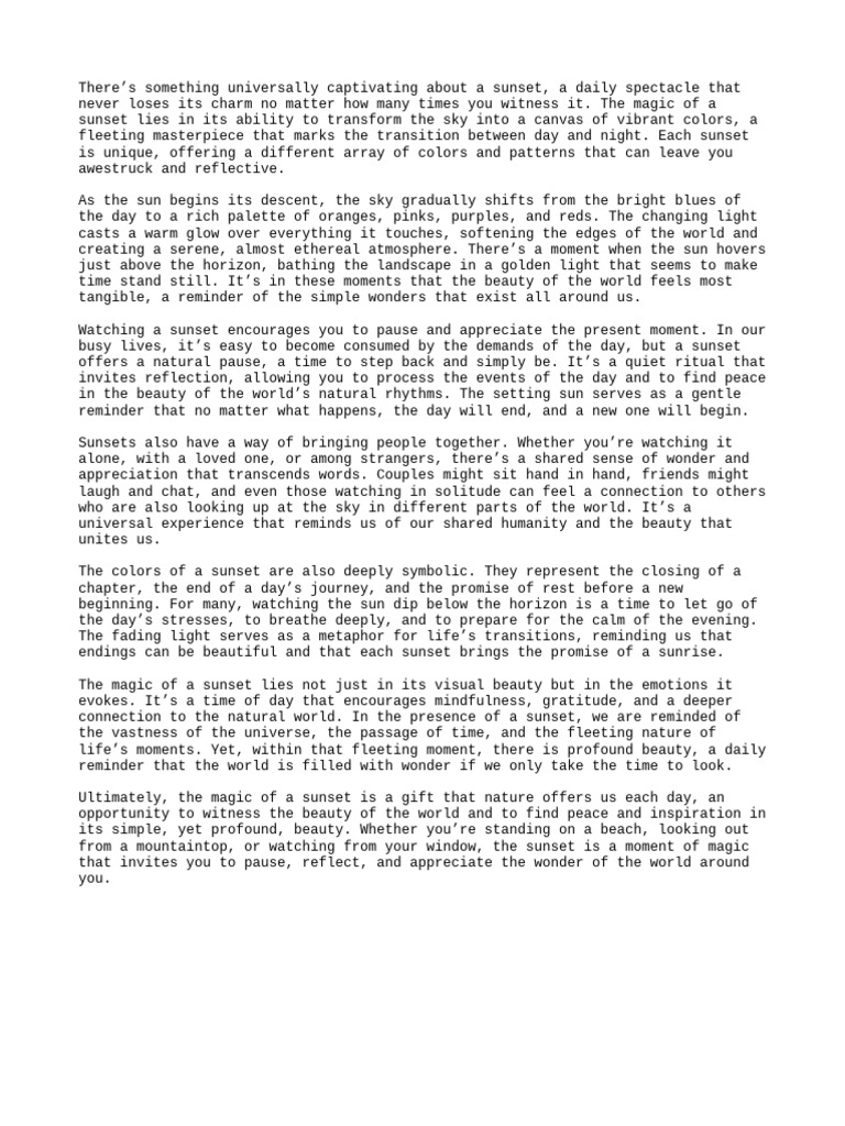 The Magic of A Sunset | PDF