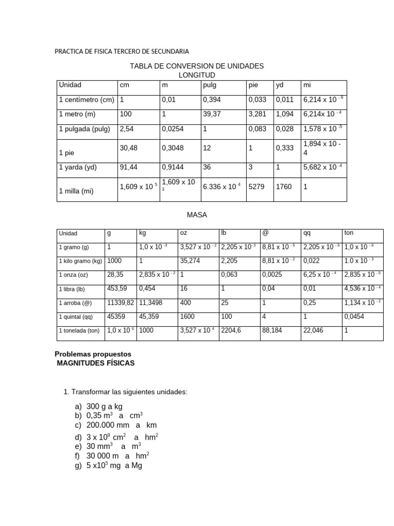 Practica de Fisica Tercero de Secundaria | PDF
