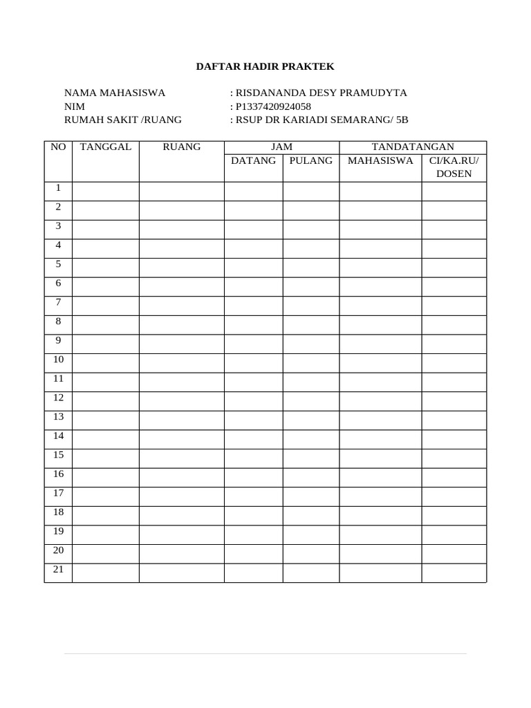 Daftar Hadir Praktek | PDF